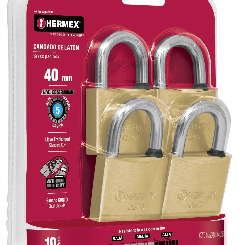 CANDADO LAT. PULIDO 40 mm STD TRADICIONAL 4 PZ Hermex CL-40X4 | Bodega ...