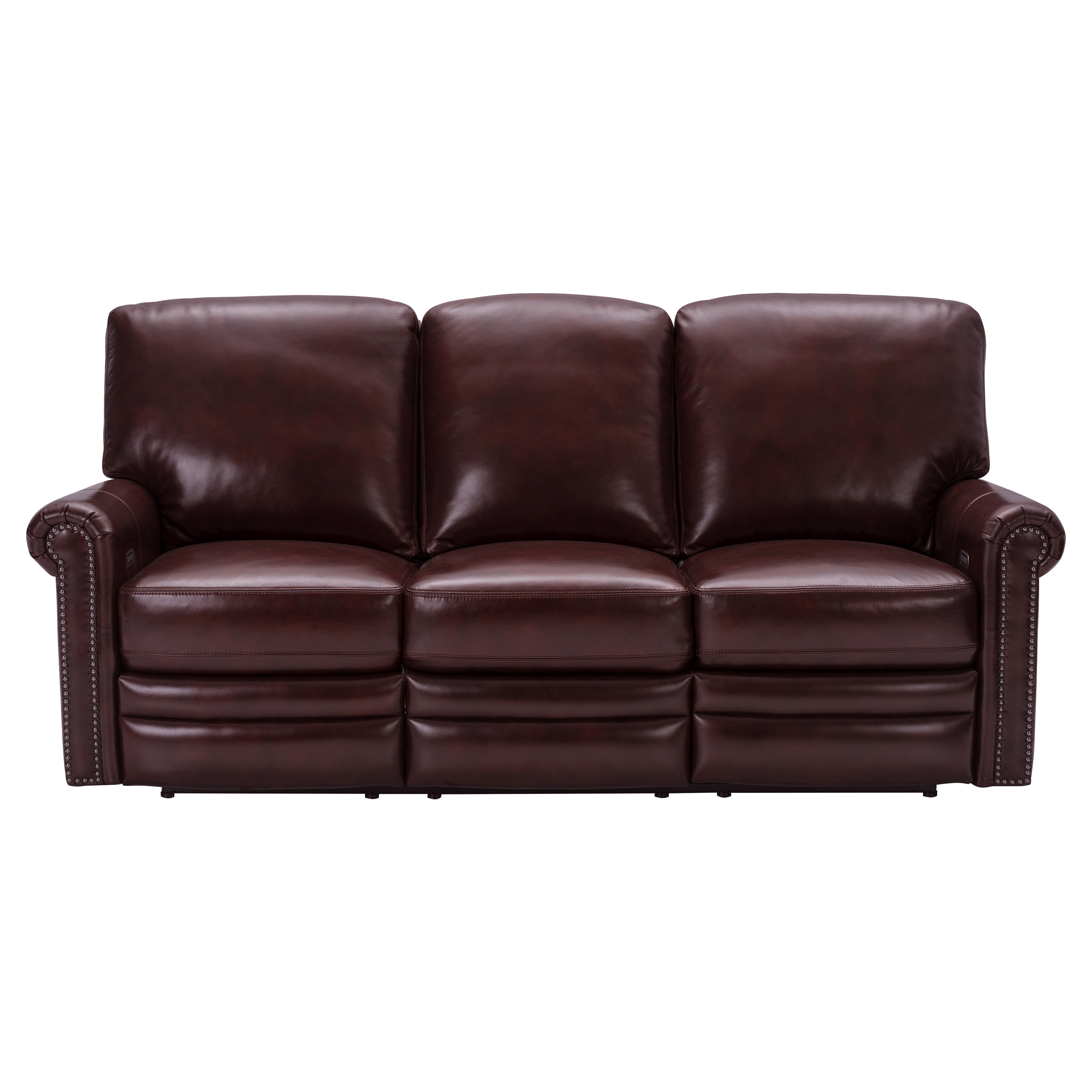 Home Meridian Grant Leather Power Reclining Sofa in Deep Merlot Red ...