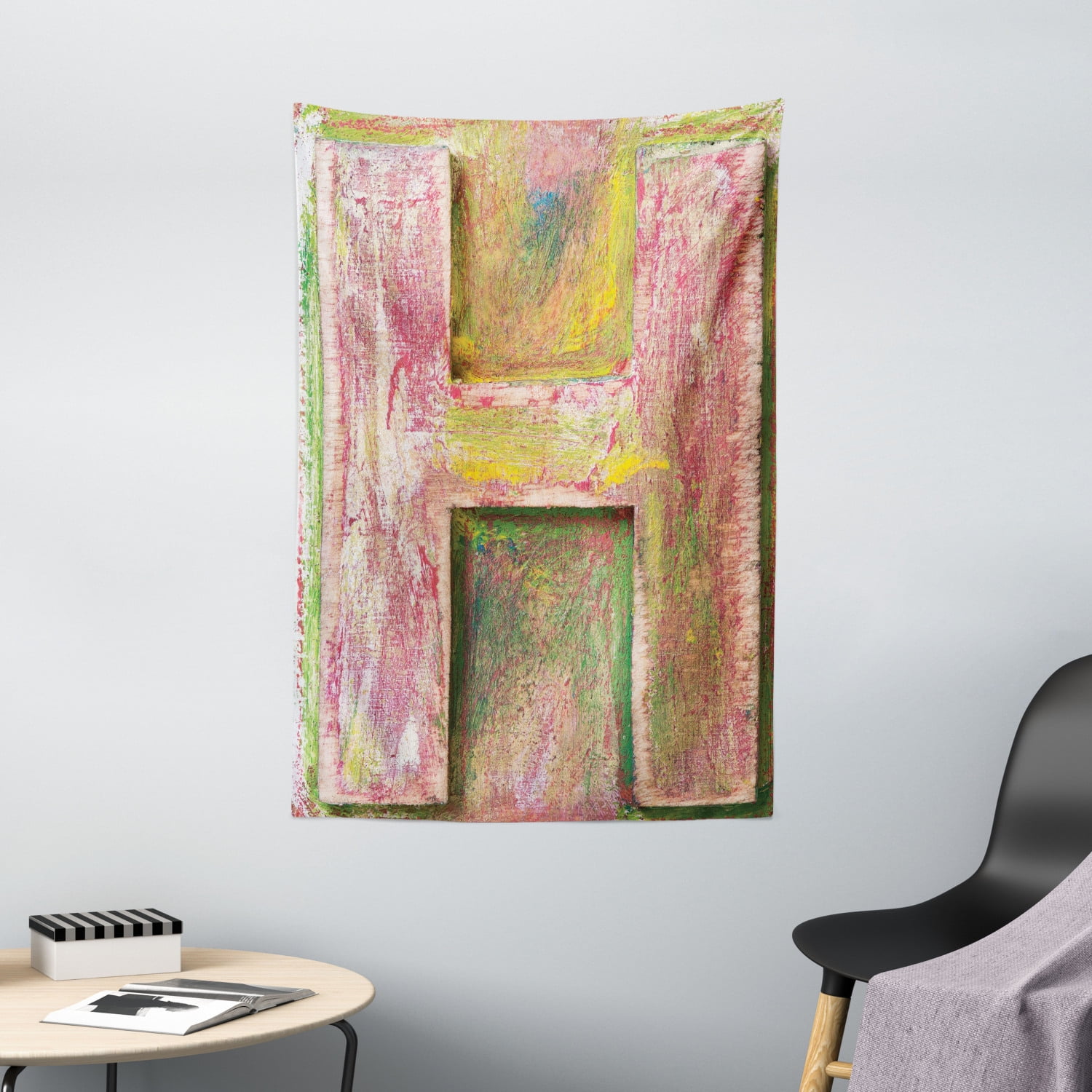 Letter H Tapestry, Ancient Jaded Wooden H Symbol from Alphabet ...