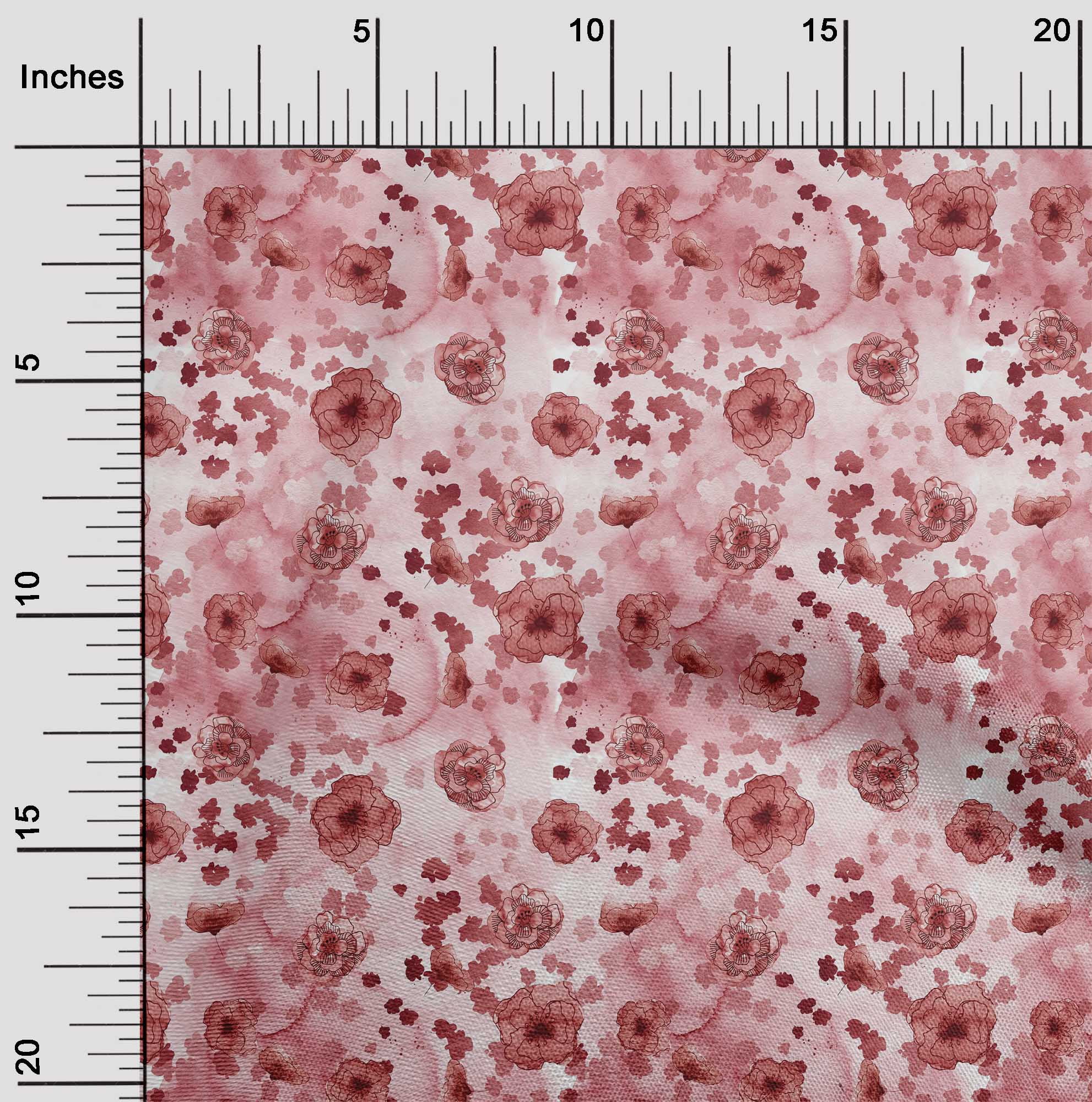 oneOone Cotton Poplin Light Red Fabric Flower Watercolor Diy Clothing ...