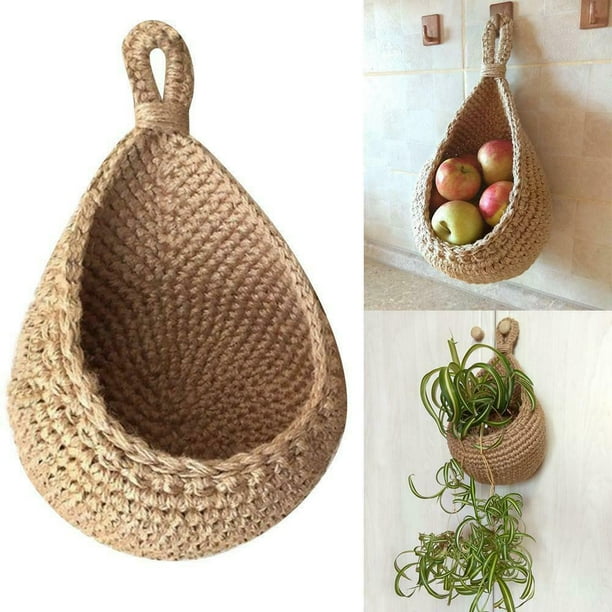 Ruibeauty Jute Onion Basket Hanging for Pantry,Boho Wall Baskets for ...
