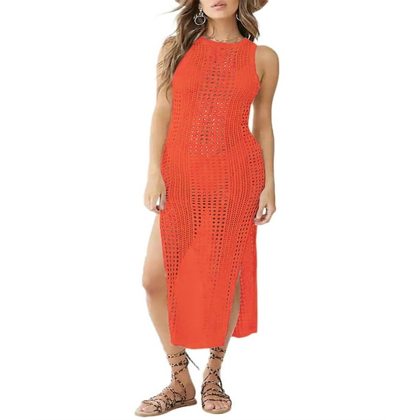 Bsubseach Women Beach Cover Up Crochet Hollow Out Sleeveless Bikini