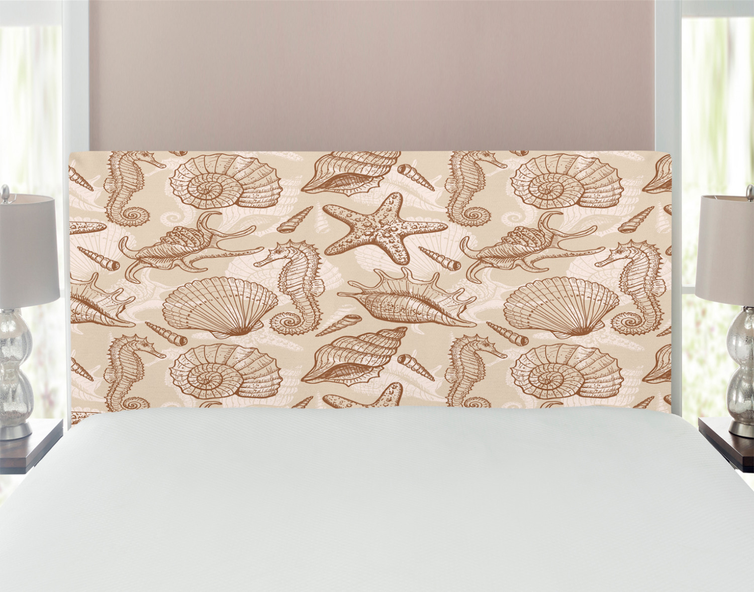 Beige Headboard, Exotic Marine Animals in Retro Style Illustration ...