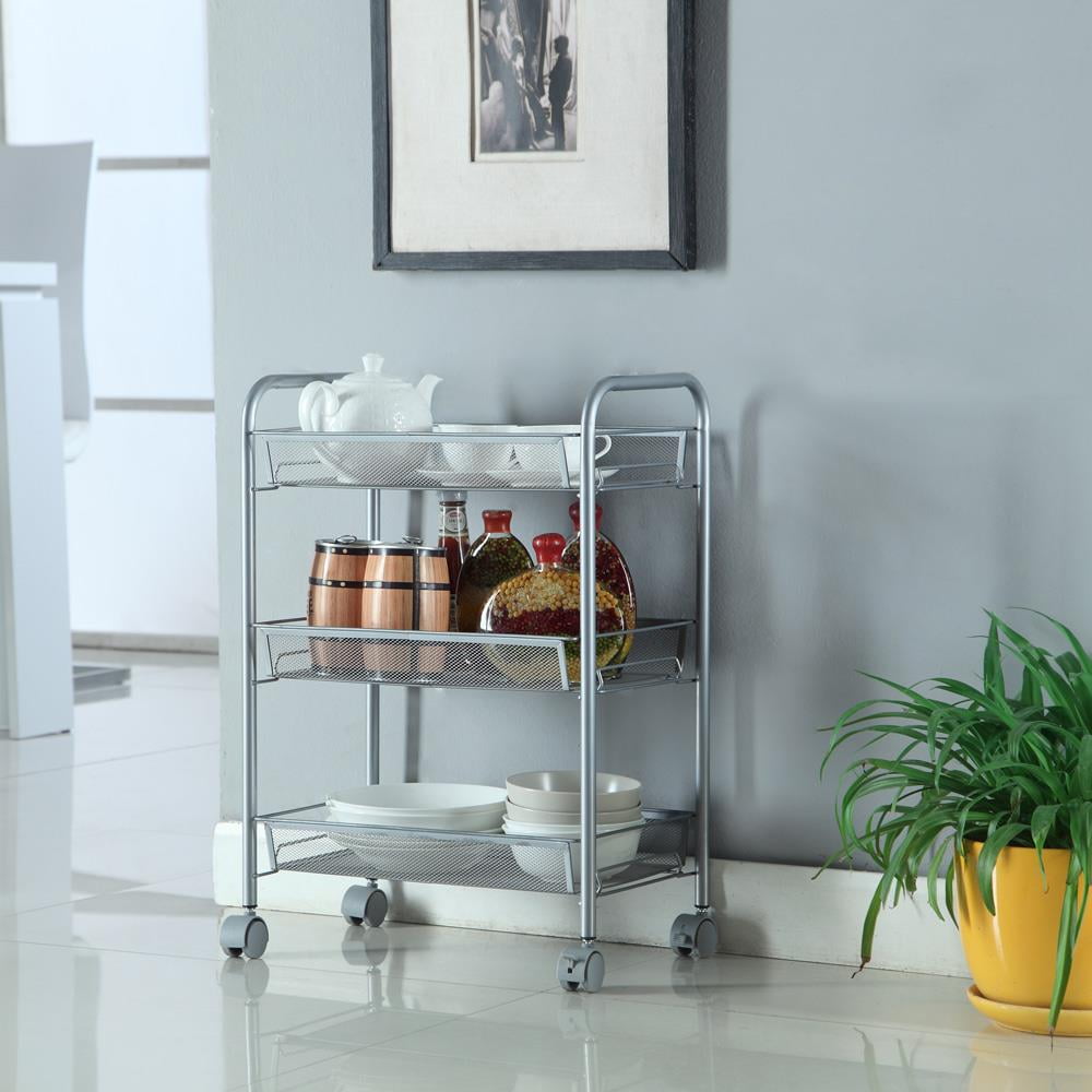 Zimtown 3-Tier Mesh Wire Rolling Cart Multifunction Kitchen Utility ...