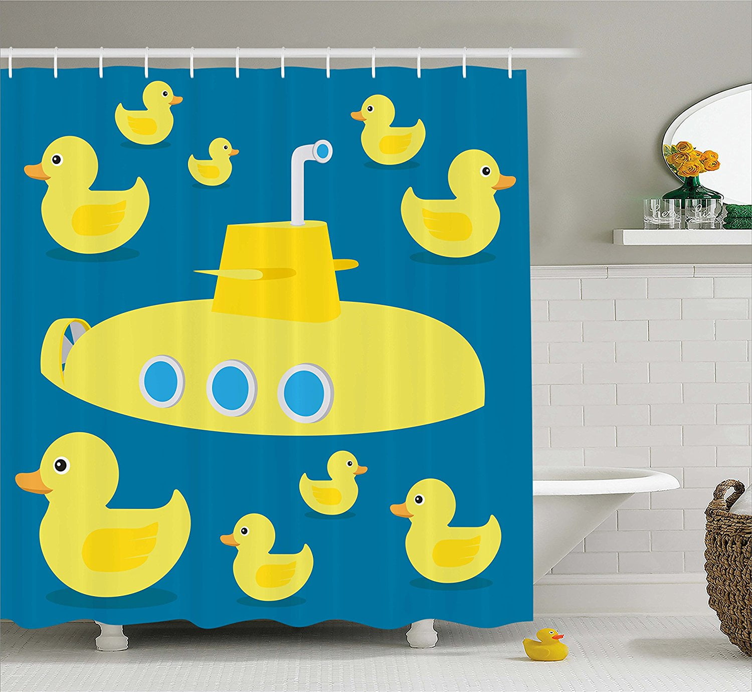 Rubber Duck Shower Curtain Set By Duckies Swimming In The Sea With A