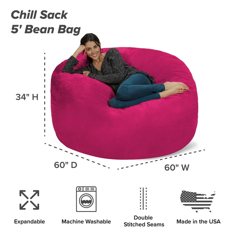 Chill Sack Bean Bag Chair Memory Foam Lounger with Microsuede Cover Kids Adults 5 ft Pink Walmart