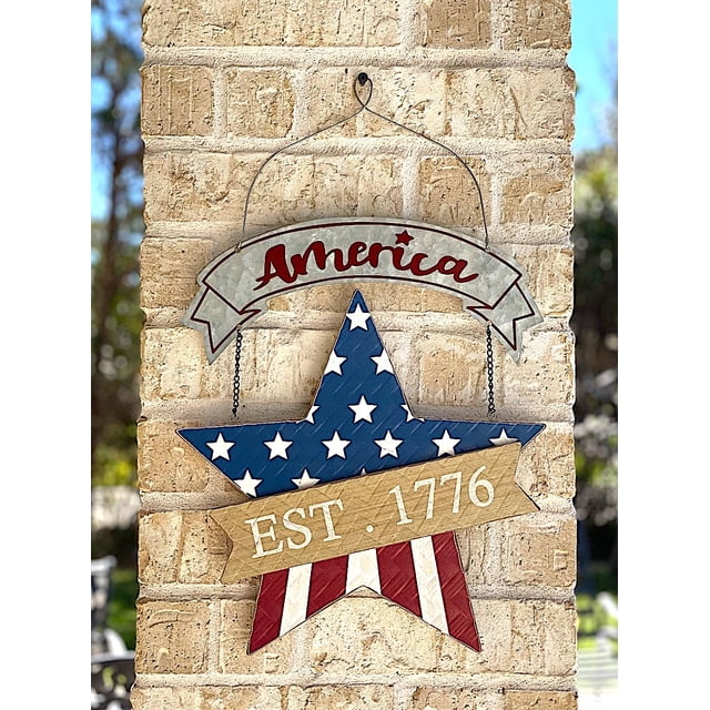 Patriotic American Decor Star / America Est. 1776 / Sign Wood Metal ...