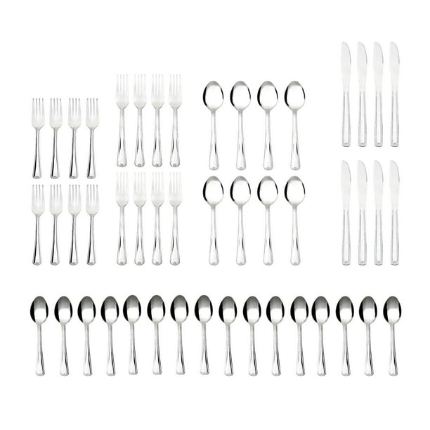 Mainstays 49 Piece Lace Stainless Steel Flatware Set with Organizer, 48 ...
