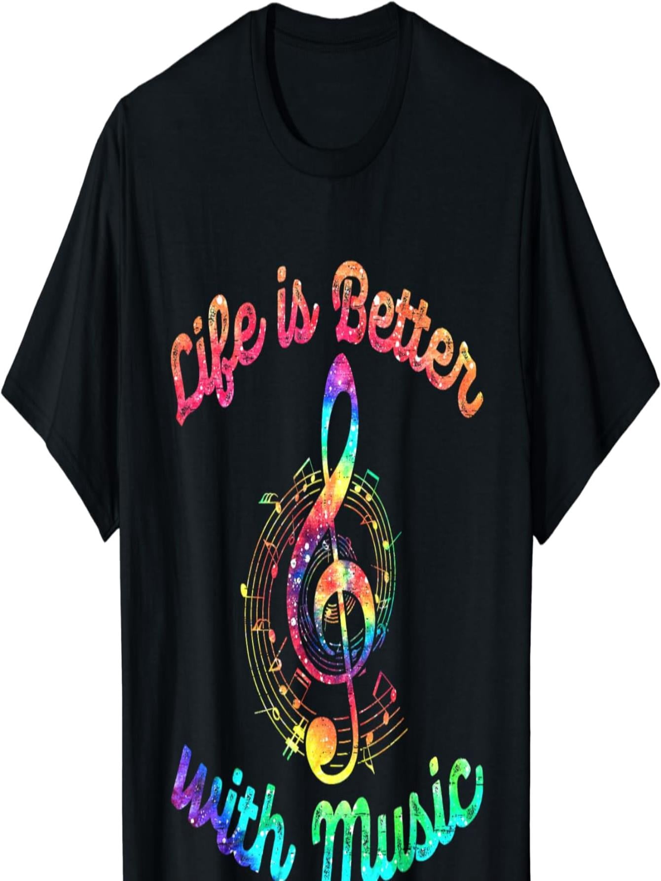 Camiseta de músico con efecto tie-dye y símbolo de notas musicales para ...