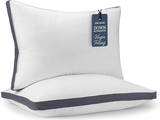 Beddora King Size Gusseted Bed Pillows, Set of 2 Grey Hotel Quality ...