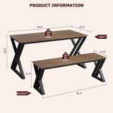 Litake Dining Table Bench Set for 4, Kitchen Table Set with 2 Benches, Rectangular Dining Room ...
