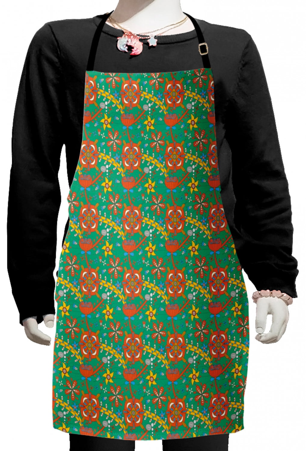 Colorful Kids Apron, Doodle Style Flower Drawing with Stripes and Dots ...