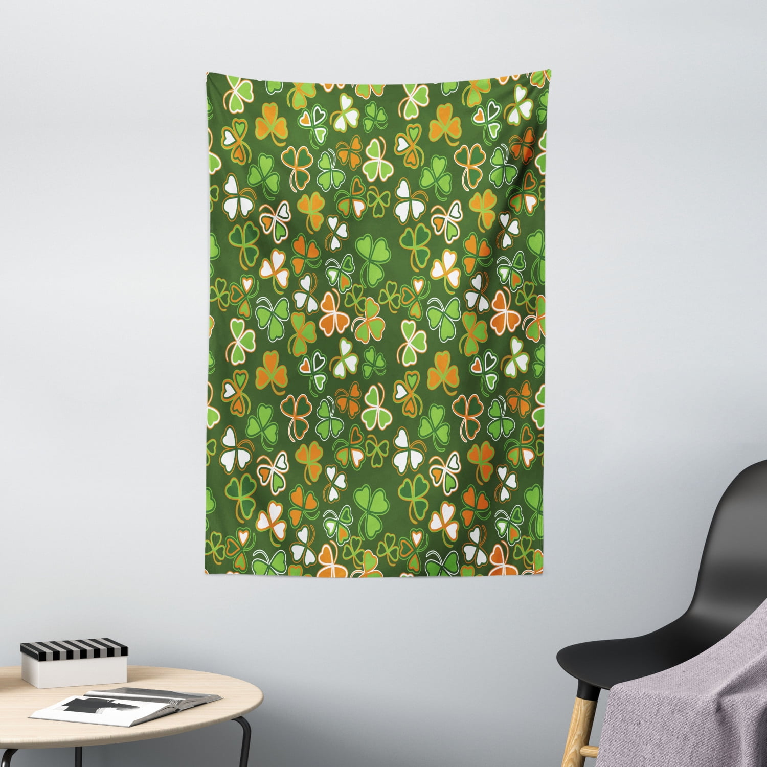 St. Patrick's Day Tapestry, Lucky Shamrocks Pattern Irish Clover ...