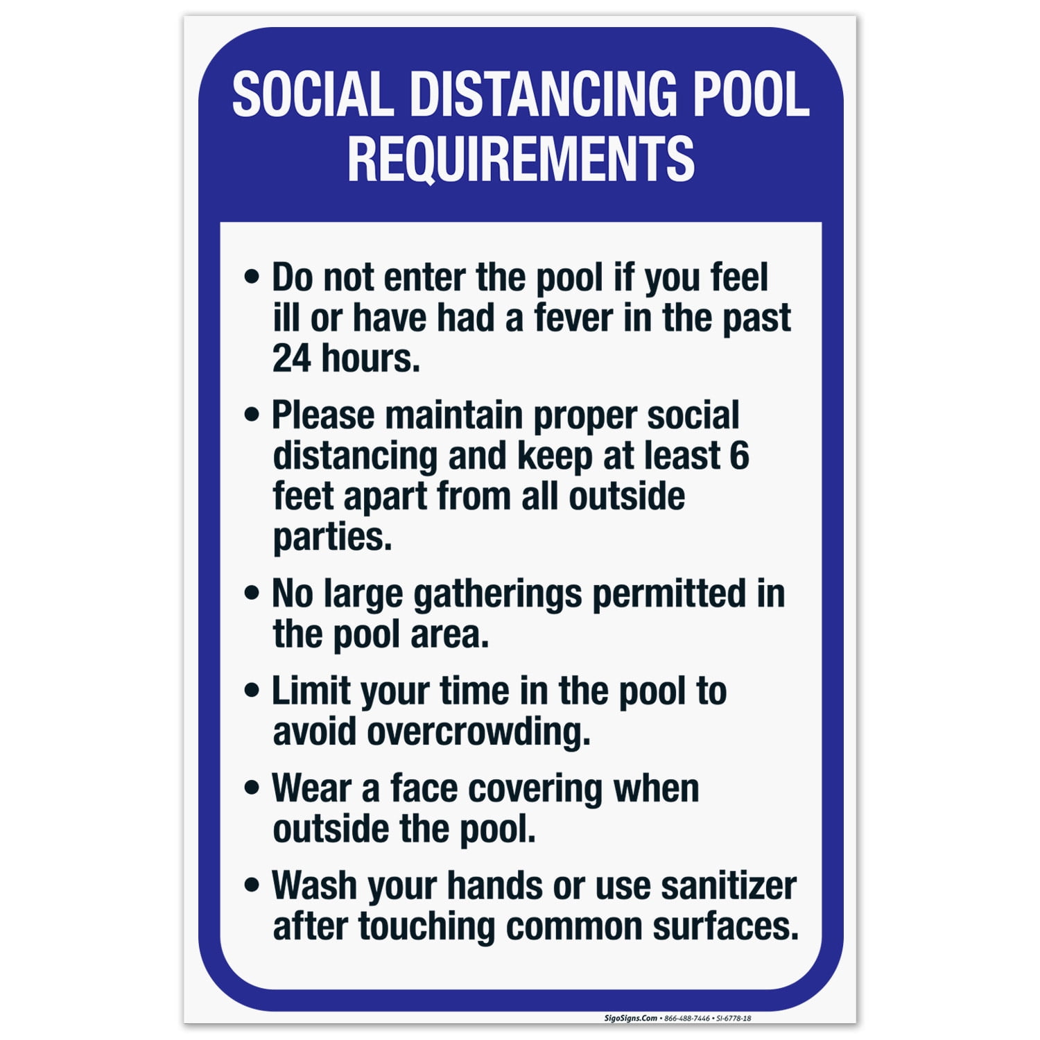 Social Distancing Pool Requirements Sign, Pool Sign, 10x14 Aluminum ...