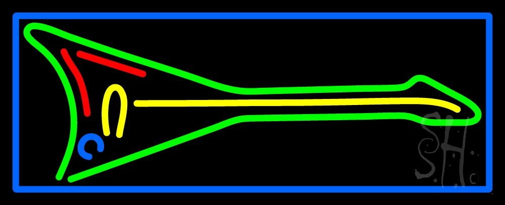Green Guitar LED Neon Sign 10" Tall x 24" Wide - inches Black Square ...