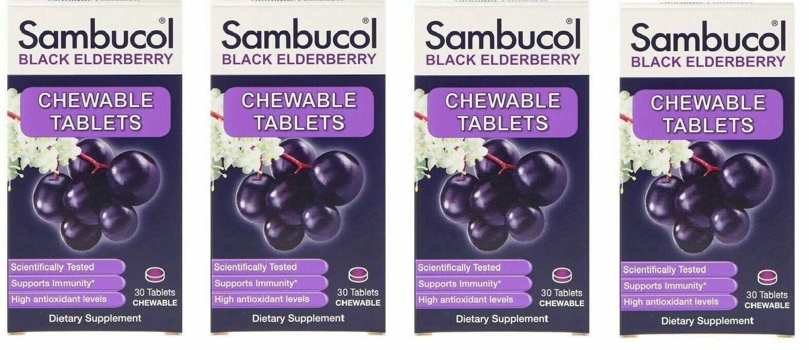 Sambucol - Black Elderberry Original Formula - 30 Chewable Tablets - 4 ...
