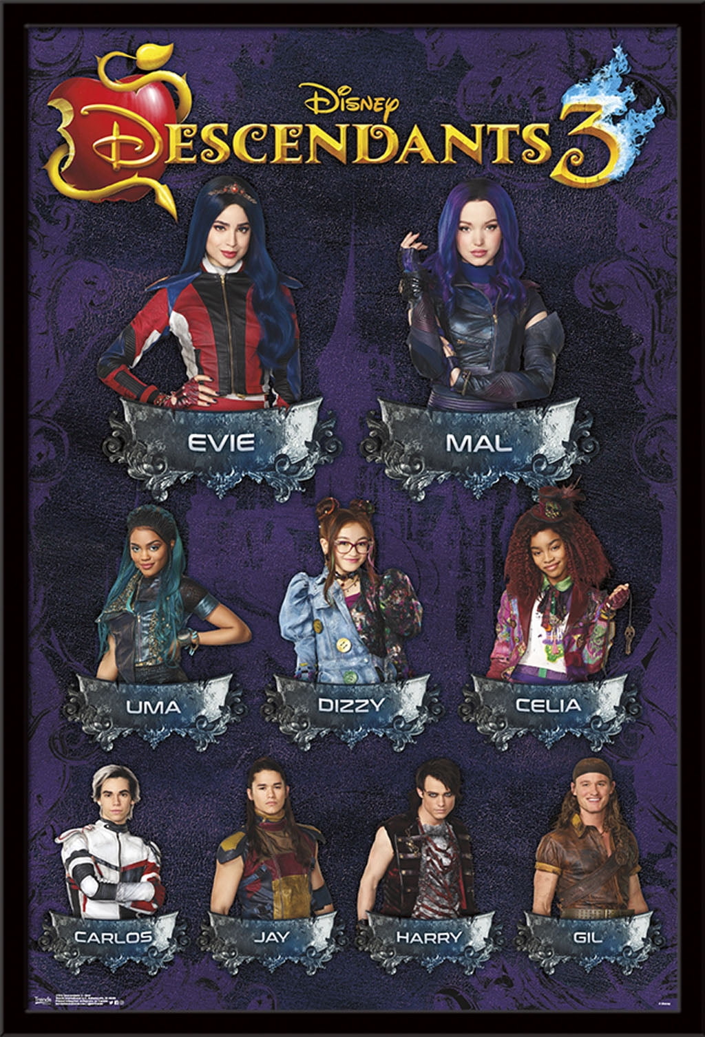 Disney Descendants 3 - Grid Wall Poster, 22.375" x 34", Framed ...