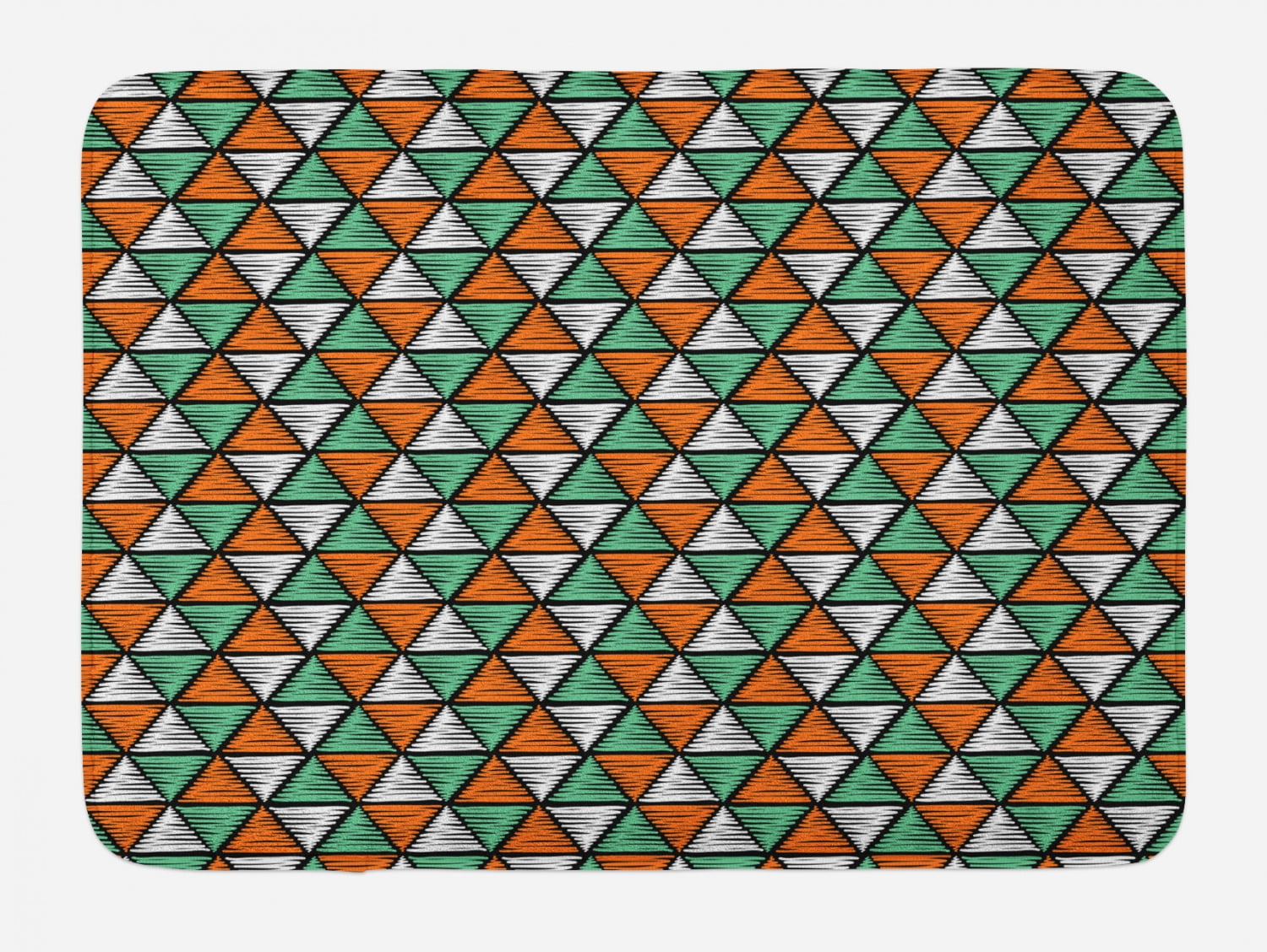 Triangle Bath Mat, Hand Drawn Geometric Shapes with Doodle Style Line ...