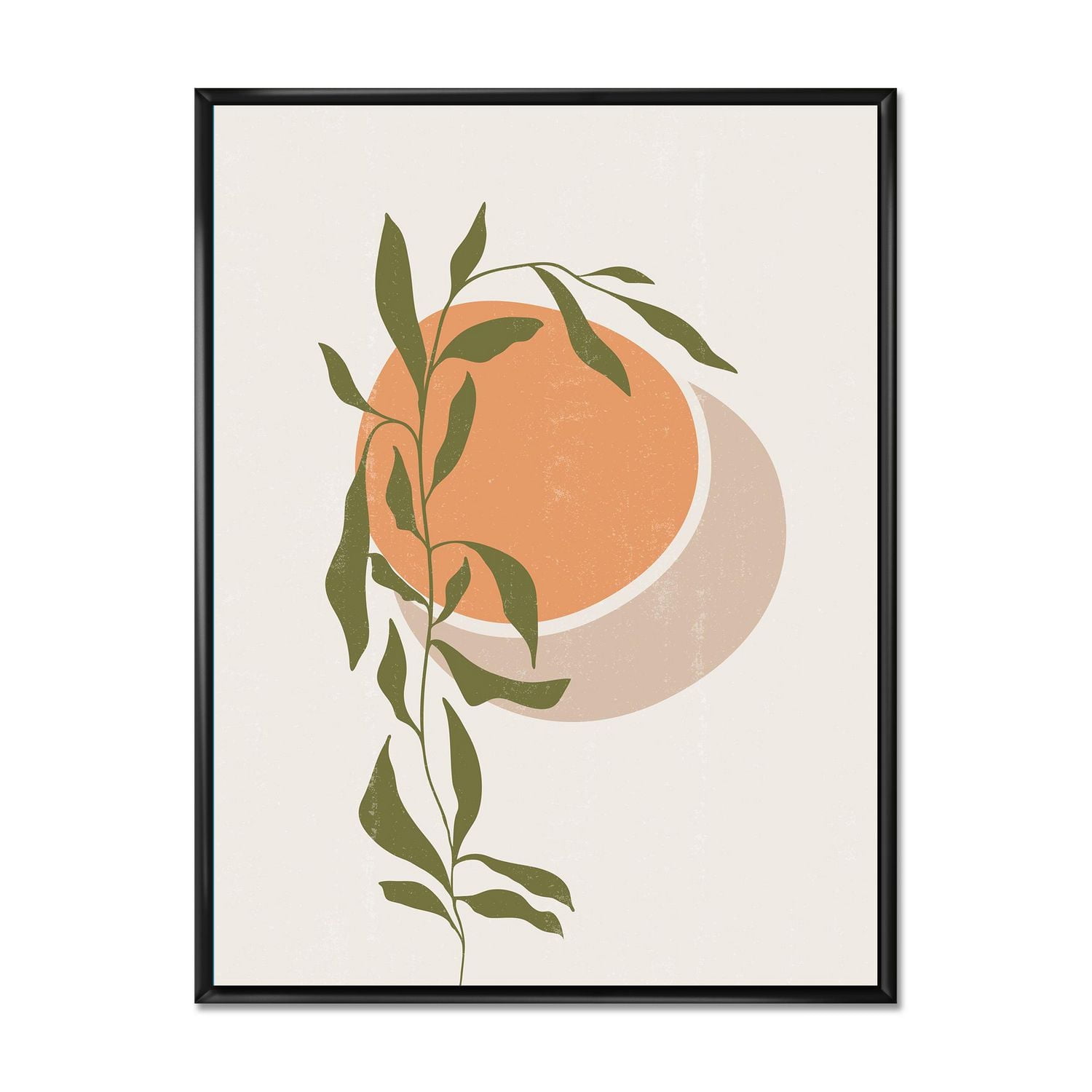 Designart Abstract Orange Sun and Moon With Tropical Leaf FLOAT FRAME ...