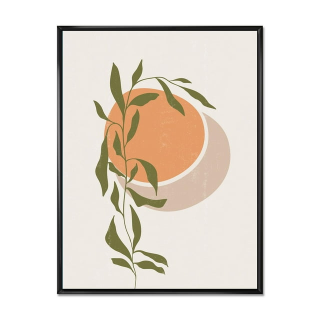 Designart Abstract Orange Sun and Moon With Tropical Leaf FLOAT FRAME ...