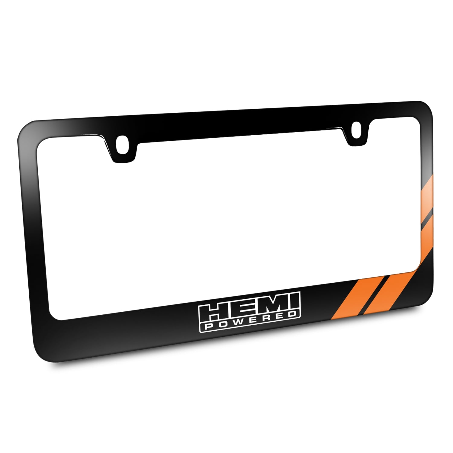 HEMI Powered Orange Stripe Black Metal License Plate Frame - Walmart.com