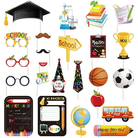 24pcs Back to School Photo Booth Props- First Day of School Party ...