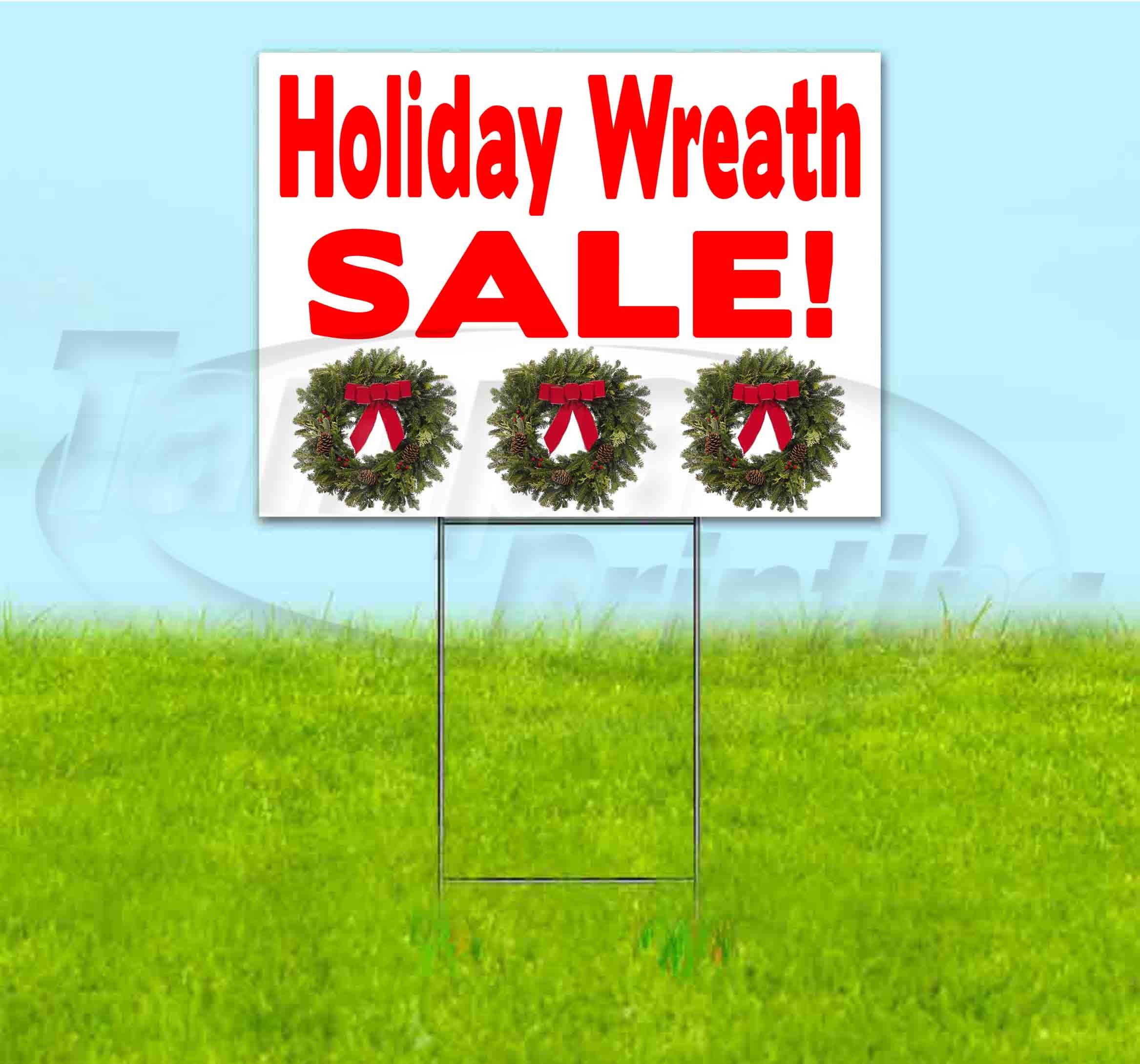 Holiday Wreath Sale (18" x 24") Yard Sign, Includes Metal Step Stake ...