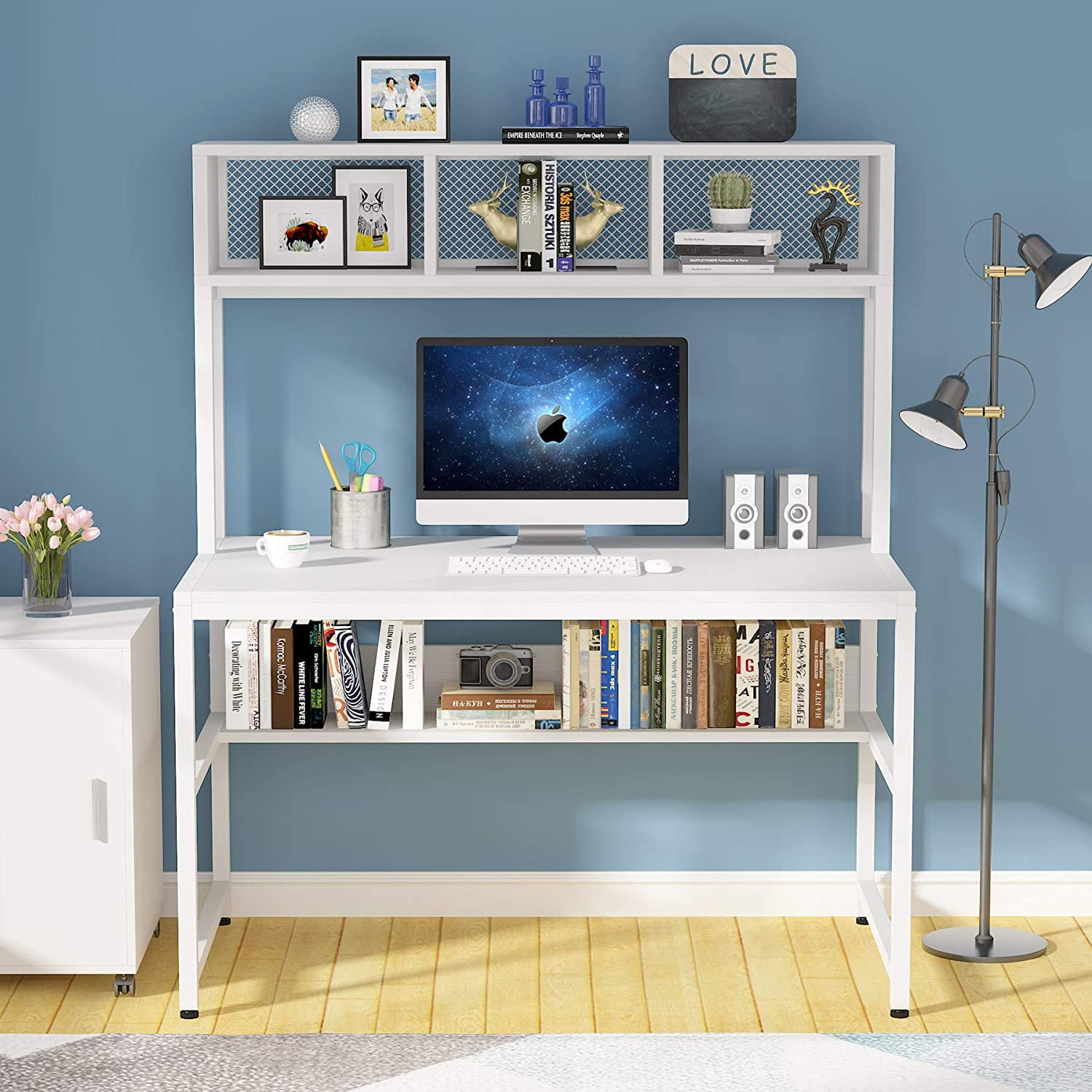 Tribesigns 47 Inch Computer Desk with Hutch Shelf, Home Office Desk ...