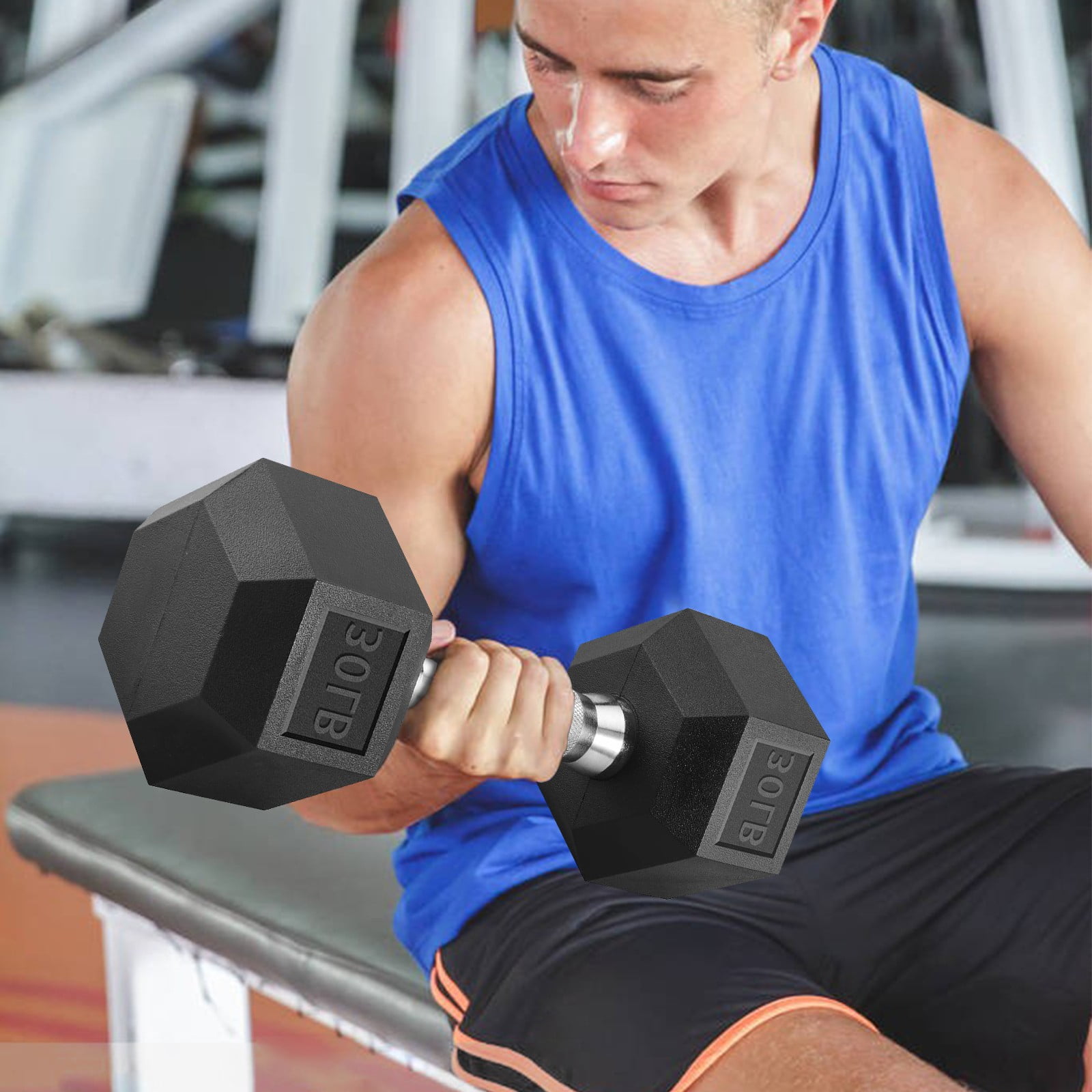 Barbell Set Of 1 Or 2 Hex Rubber Dumbbell With Metal Handles Pair Of 1 barbell-set-of-1-or-2-hex-rubber-dumbbell-with-metal-handles-pair-of-1