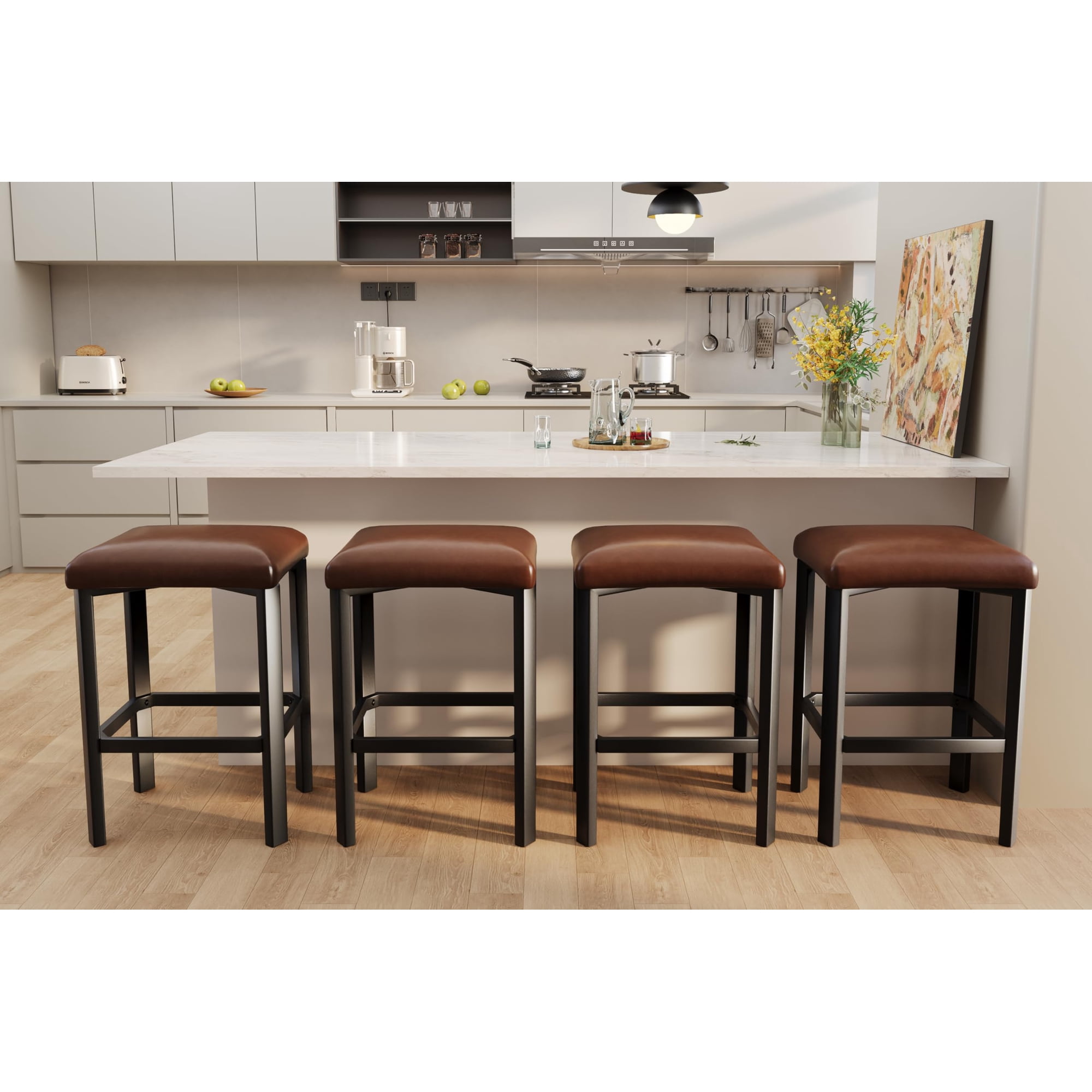 Click here for Glorystar Set Of Four 24 Bar Stools  Thick Pu Leat... prices