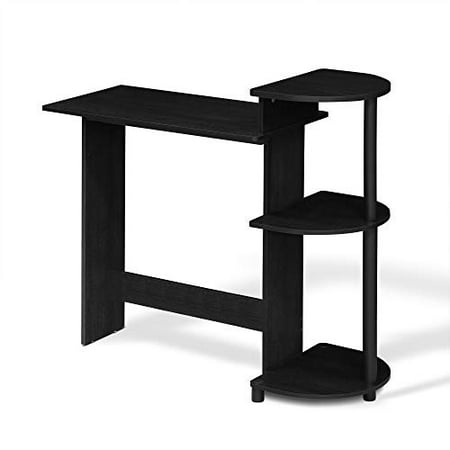 FURINNO Compact Computer Desk with Shelves, Round Side, Americano/Black ...