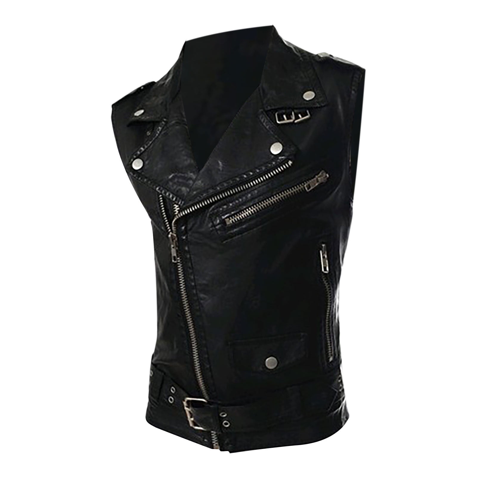FAVIPT Men 's Leather Motorcycle Biker Vest,Slim Fit PU Leather ...