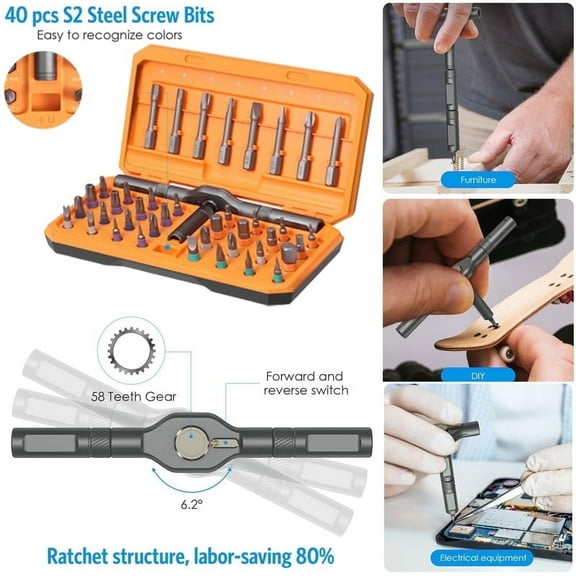 40 in 1 Magnetic Ratchet Screwdriver Set, Multi Bit Magnetic Ratcheting ...