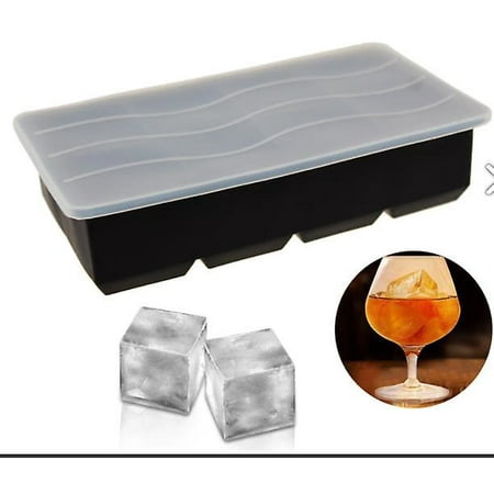 Black Silicone Ice Mold Square Ice Cube Tray Lid 8 Holes Ice Cubes ...
