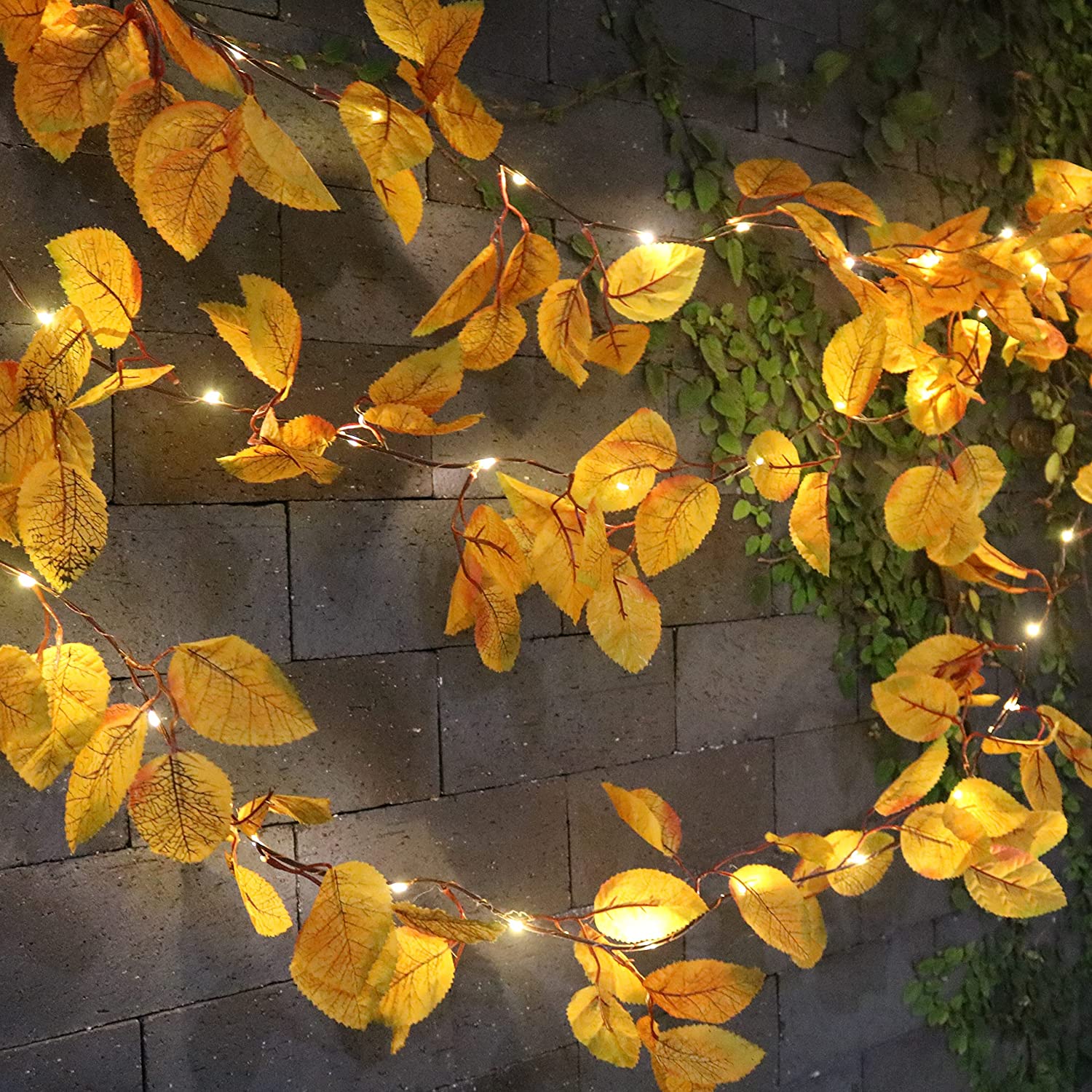 Better Life Attic 17ft Rose Leaf String Light, Pre-lit Rustic Leaves ...