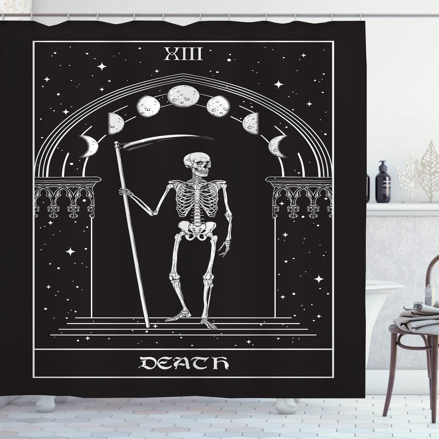 Horror Funny Rock Music Skeleton Shower Curtain Black Background ...