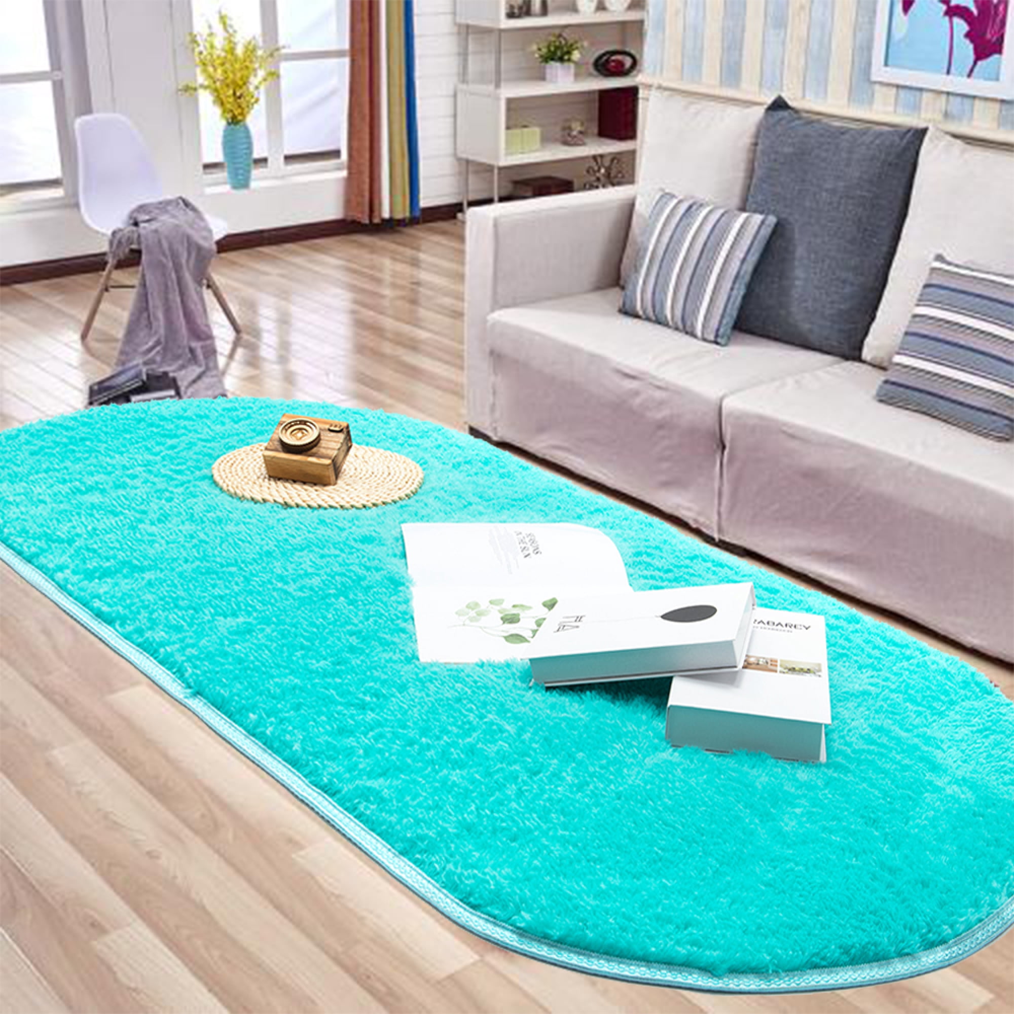 Modern Soft Oval Plush Area Rug Bed Side Mat Furry Foot Pad Absorbent ...