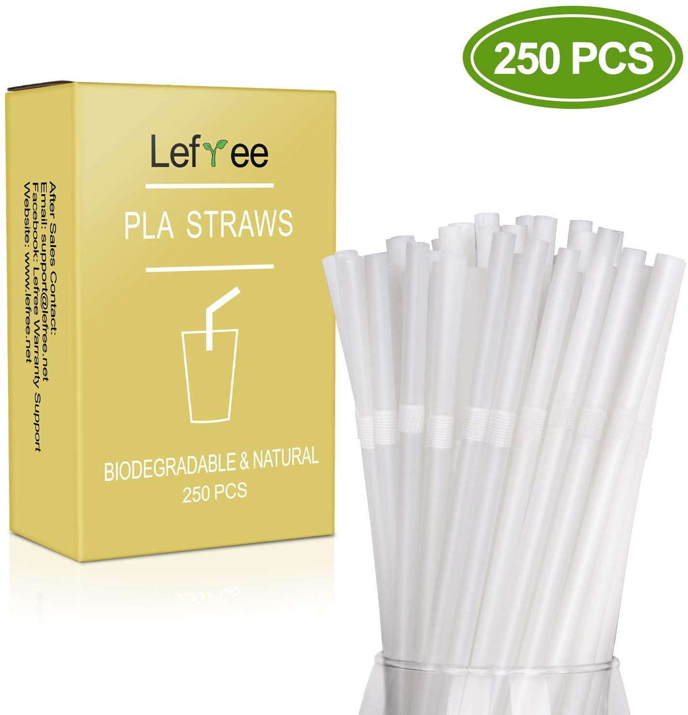 Biodegradable Plasticless Flexible Drinking Straws,250 Packs 100 Plant