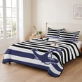 Anchor on Black Navy Stripes 3 Pieces Quilt Set,1 Quilt with 2 Shams ...