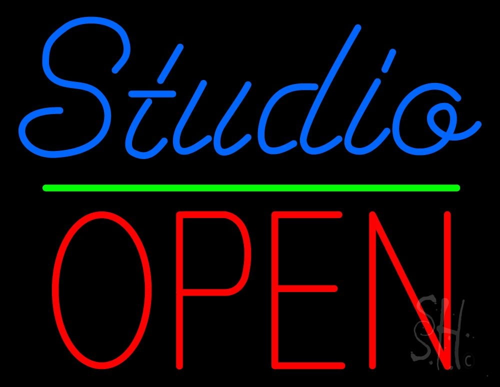 Blue Studio Red Open 3 LED Neon Sign 24 x 31 - inches, Clear Edge Cut ...