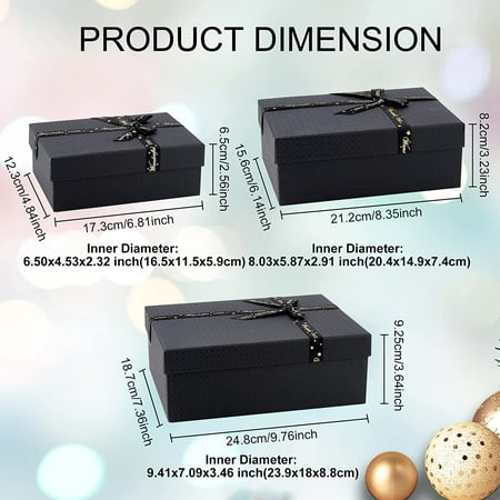 3 Set Black Rectangle Paper Cardboard Box, Cardboard Gift Boxes with ...