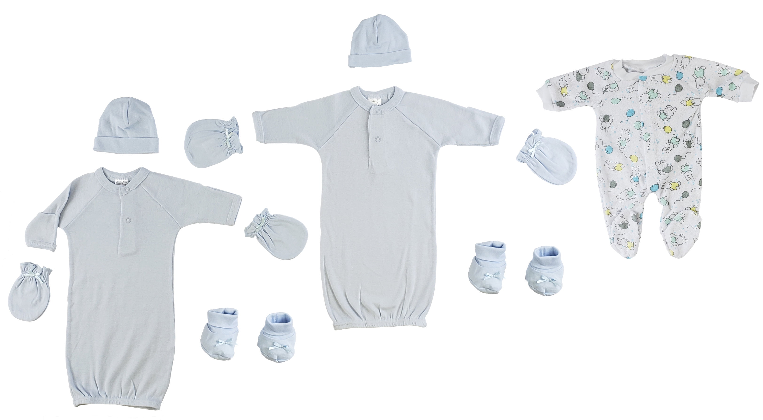 Preemie Boys Gowns, Sleep-n-Play, Caps, Mittens and Booties - 8 Pc Set ...