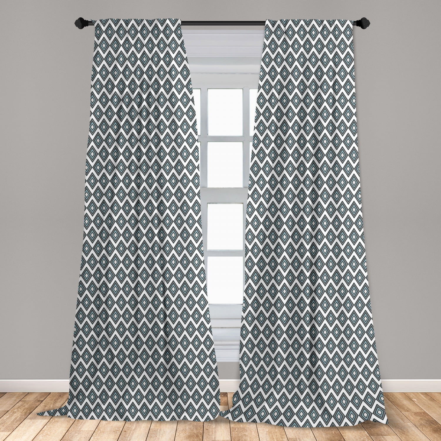 Grey Blue Curtains 2 Panels Set, Geometric Arrangement Bullseye Pattern ...