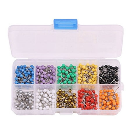 PTC Office 1/8 Inch Colorful Small Decorative Map Tacks Round Plastic Head Push Pins for ...