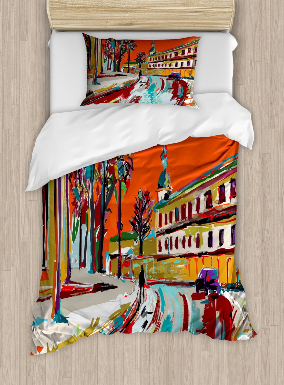 Fine Art Duvet Cover Set Twin Size, Exquisite Old Historical Town Paint ...