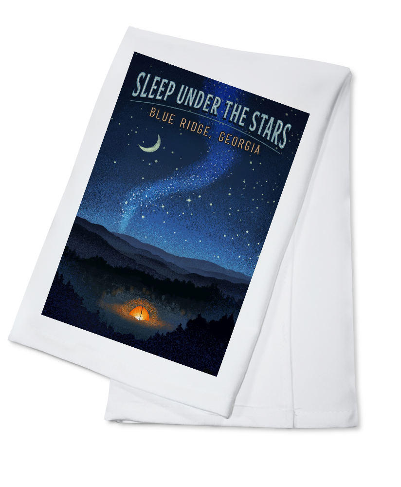 Decorative Tea Towel, Apron Blue Ridge, Georgia, Sleep Under the Stars, Tent and Night Sky ...