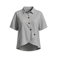 Babysbule Women Point Collar Asymmetrical Wrap Button Short Sleeve ...