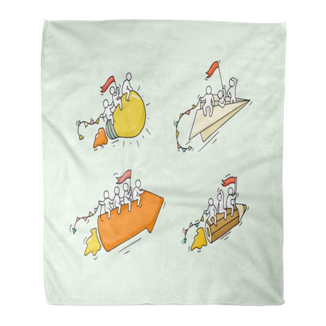 SIDONKU Flannel Throw Blanket Sketch of Working Little People Creative ...