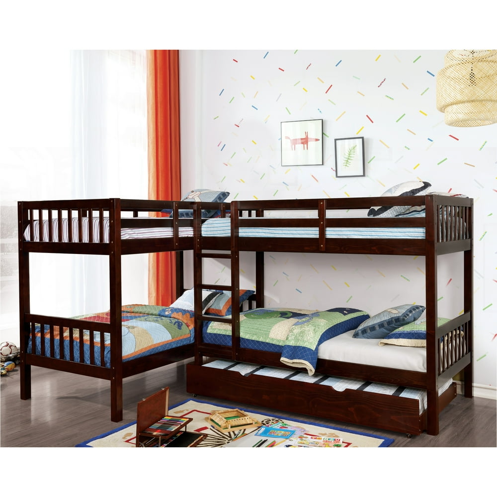 Furniture of America Wellick Wood Quadruple Bunk Bed, Twin, Dark Walnut ...