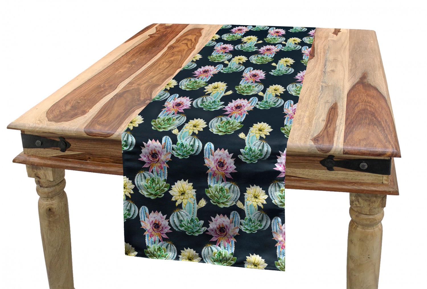 Cactus Table Runner, Foliage Pattern with Watercolor Effect Mexican ...